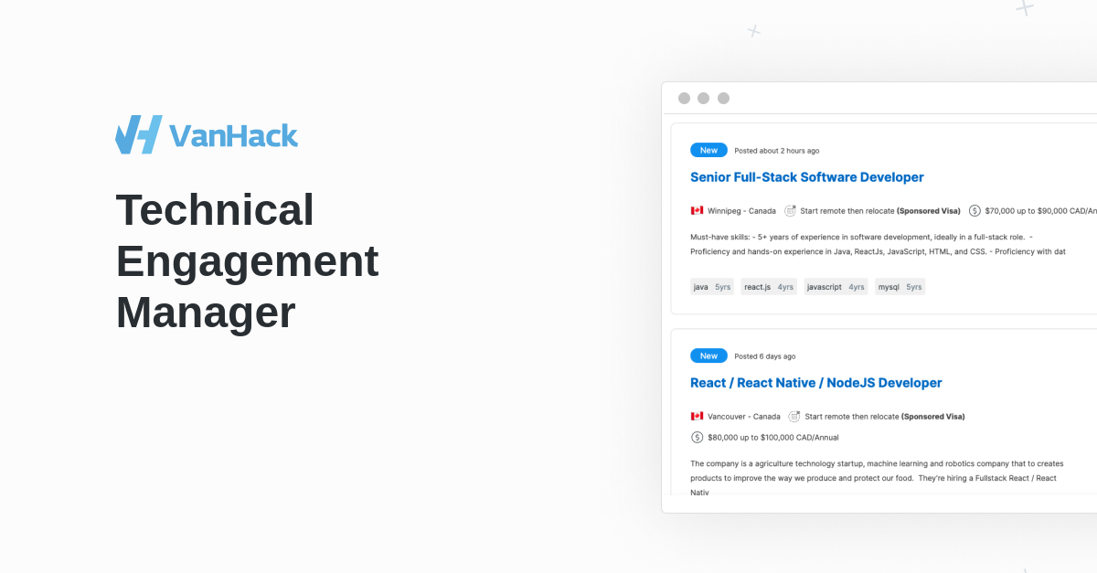Technical Engagement Manager Vanhack